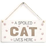 Amazon.com: Home Accent A Spoiled Cat Lives Here Wood Sign with Hanger ...