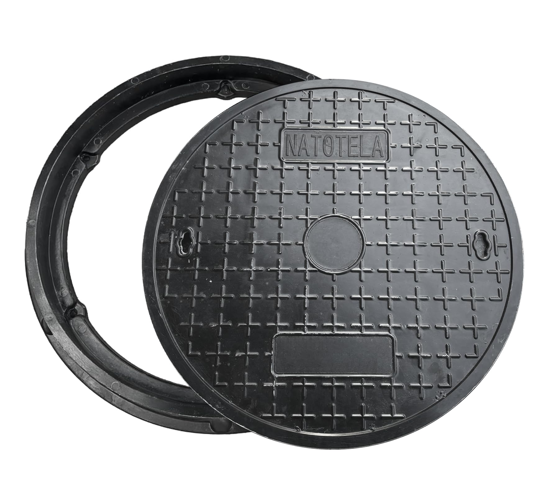 Natotela 27.6in Round Manhole Cover and Frame, Fiberglass Recessed ...