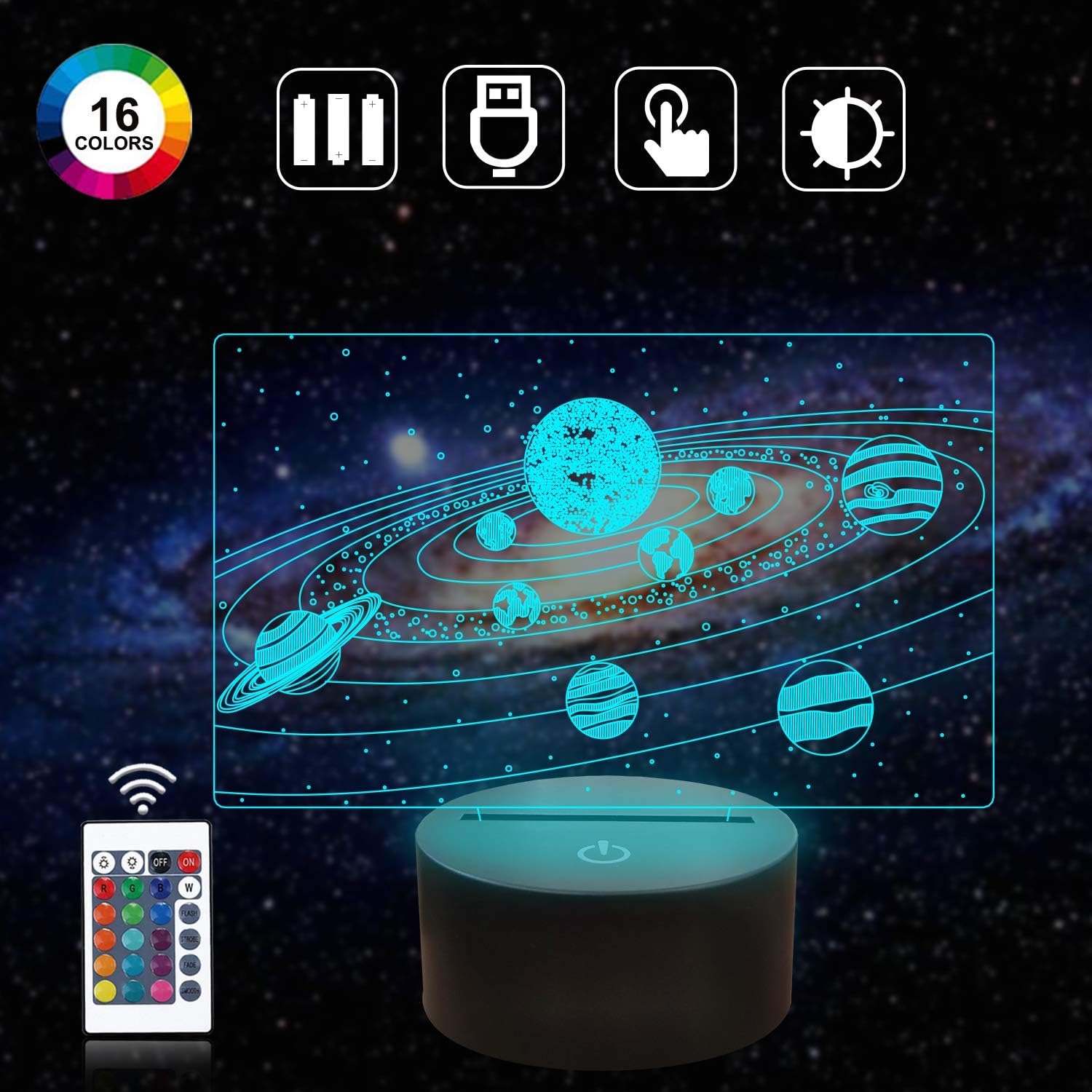 Solar System 3D Illusion Night Light, CooPark Universe Space Galaxy ...