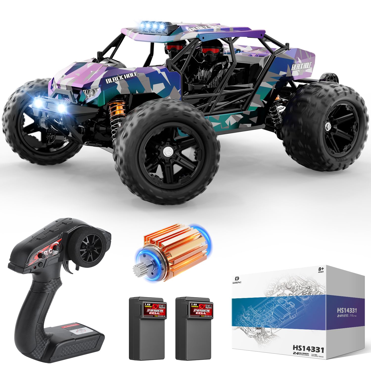 DEERC Photochromic RC Truck, 1/14 Fast RC Cars for Adults, Max 40KM/H Remote Control Car with 2 ...