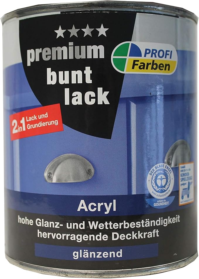 Profi Farben Premium Buntlack 2in1 Lack und Grundierung Acryl glänzend ...