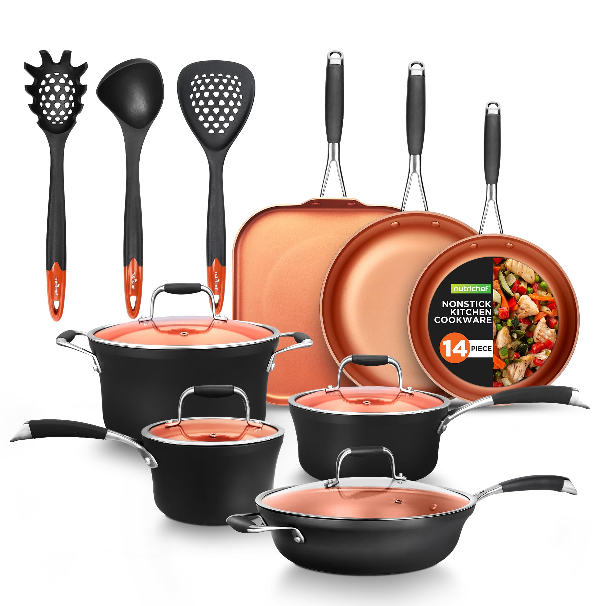 Mua NutriChef 14-Piece Copper Non-Stick Cookware Set - Stackable Pots ...
