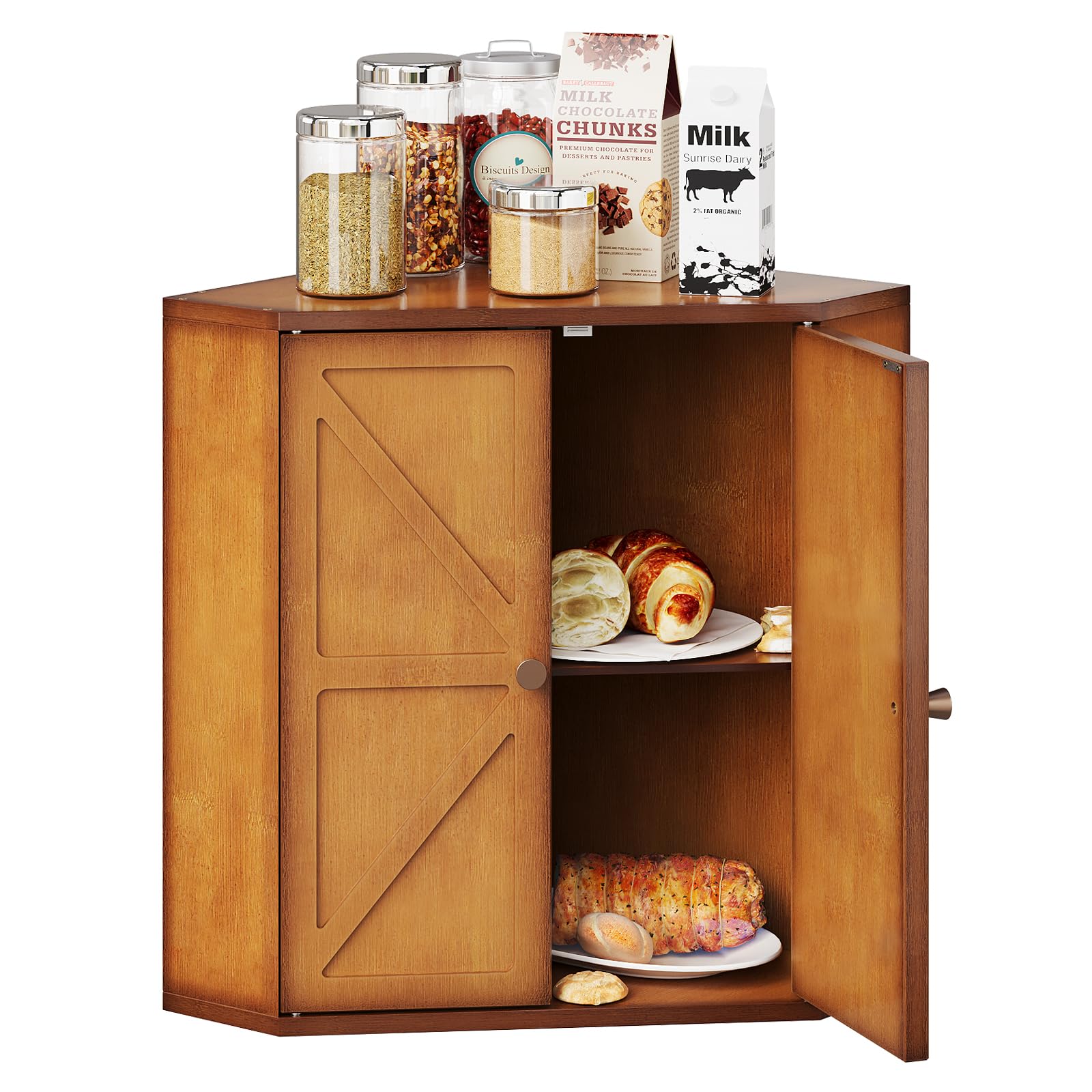 Trironsun Corner Bread Box for Kitchen Counter Double Layer Bamboo ...