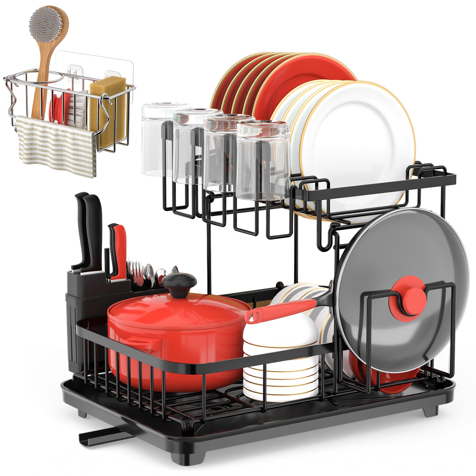 Cibert 2 Tier Dish Drying Rack with Drainboard for Kitchen Counter ...