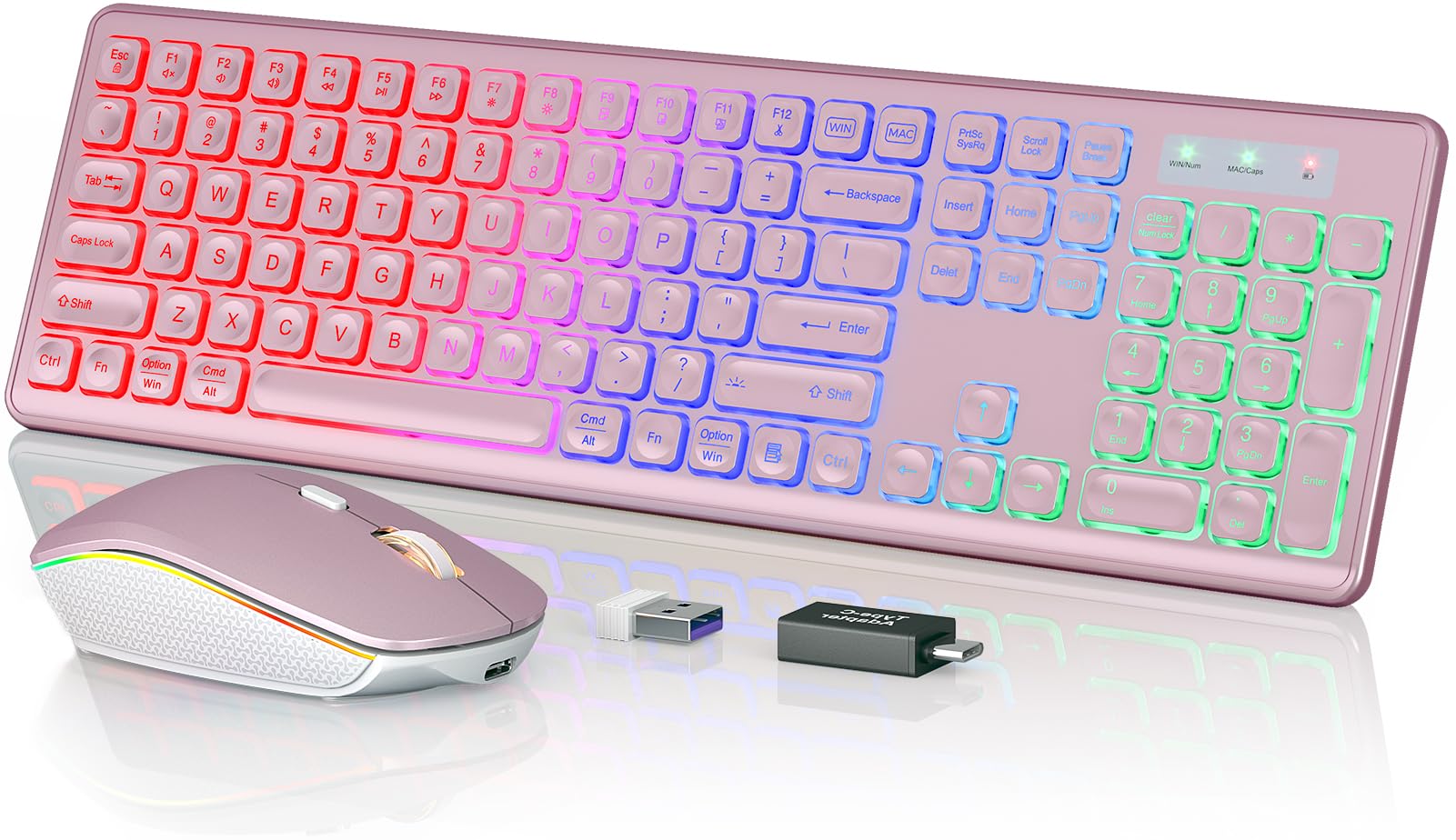 Wireless Keyboard And Mouse Combo Rgb Backlit Rechargeable And Light Up Letters Full Size