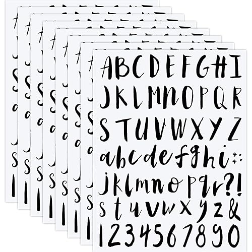 8 Sheets Letter Stickers Vinyl Cursive Letter Alphabet Number Stickers ...