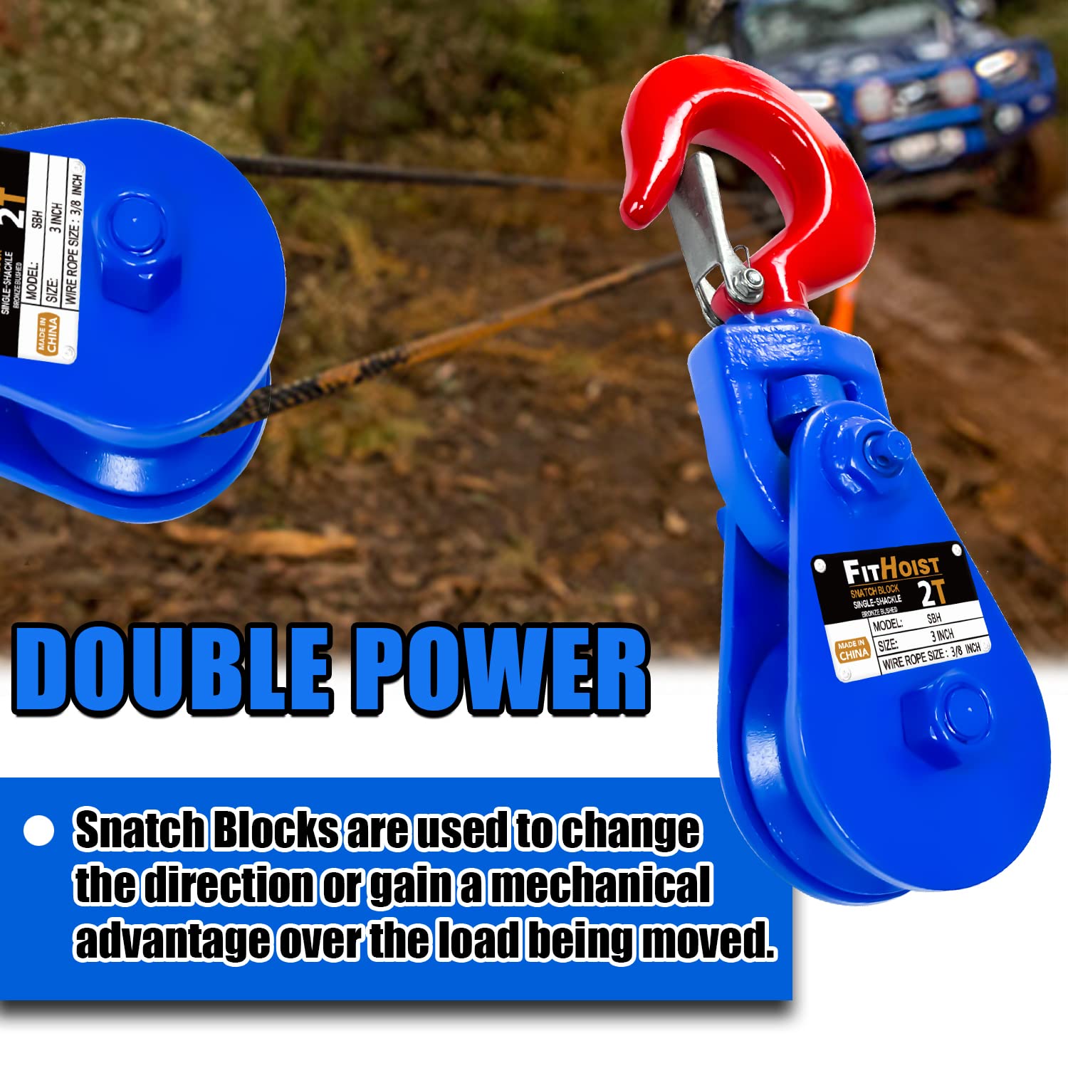 Mua 2 Tons Snatch Block with Hook | 3" Sheave for 3/8" Inch Wire Rope ...