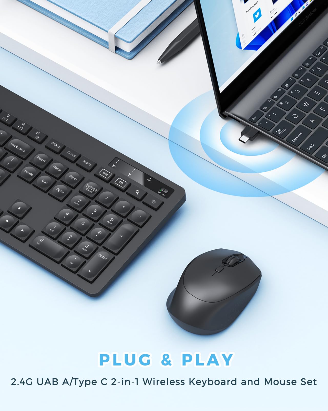 Mua Wireless Keyboard and Mouse for MacBook, Vivefox Black Wireless ...