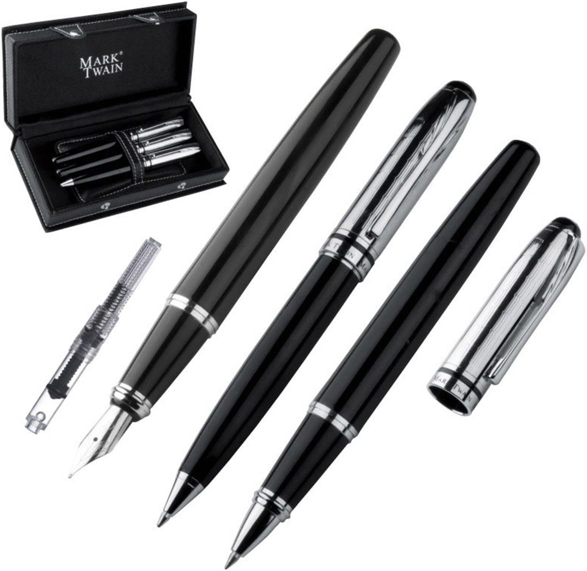 Mark Twain 3 Piece Metal Writing Set Fountain Pen with Converter ...
