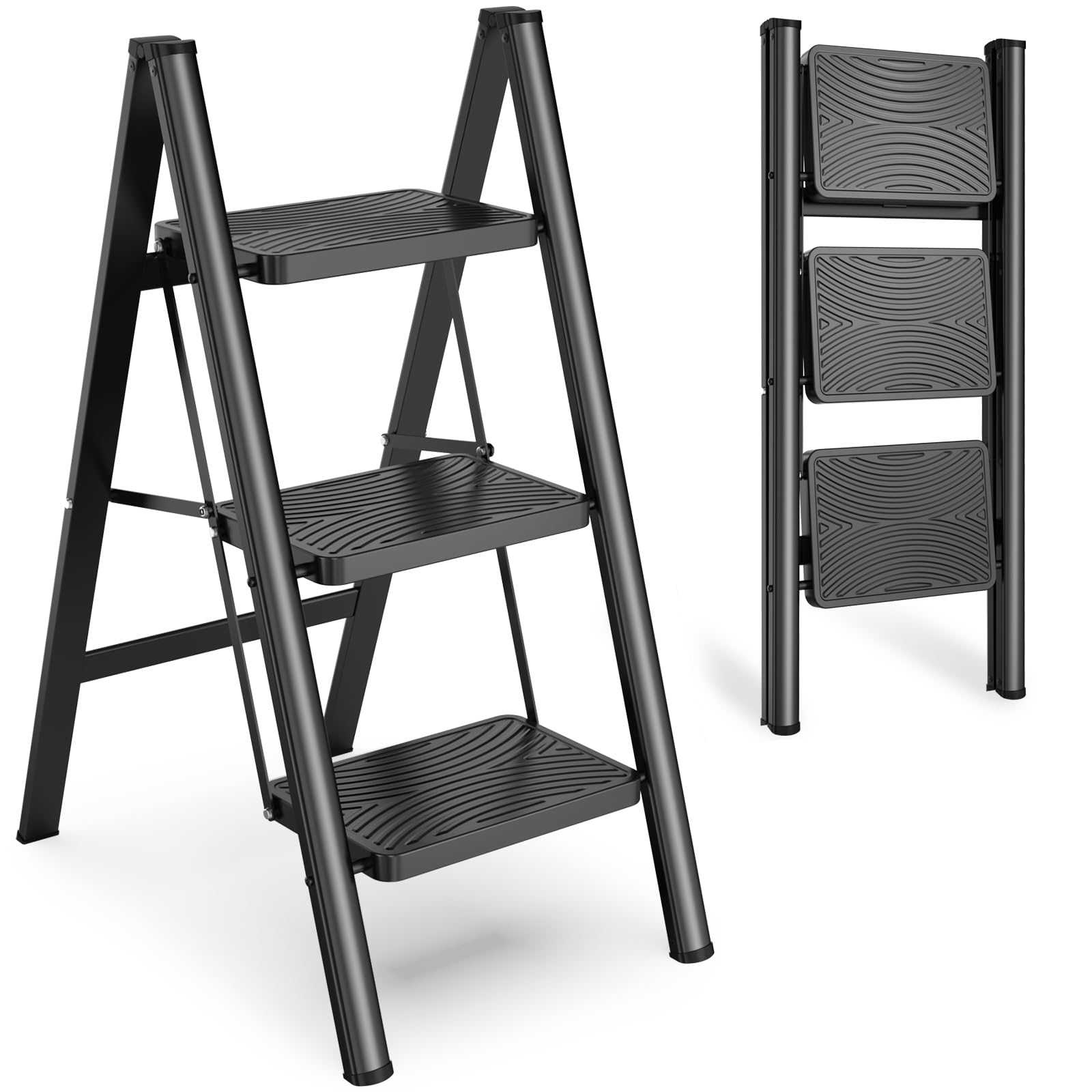 HBTower Step Ladder 3 Step Folding, Small Step Stool for Adults, Closet ...