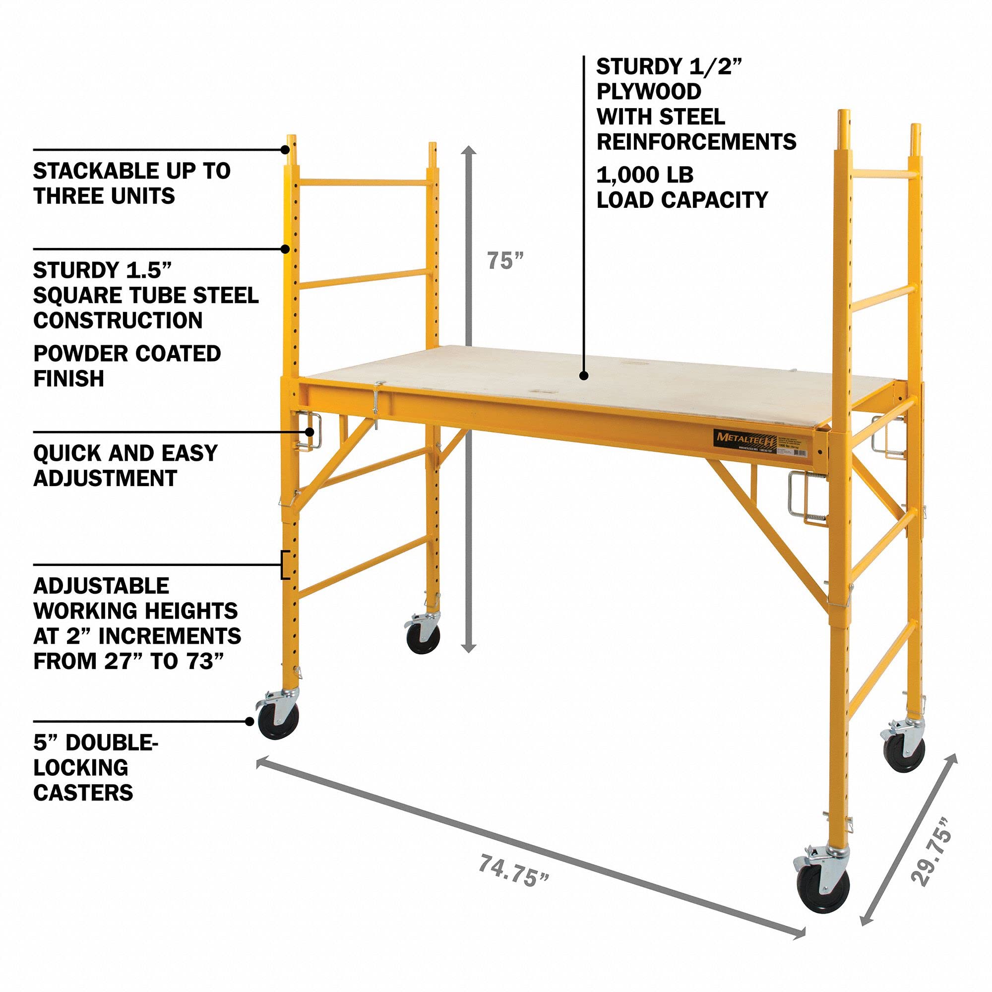 Mua MetalTech Baker Adjustable Steel Platform Jobsite Series 6 Feet Tall Mobile Scaffolding ...