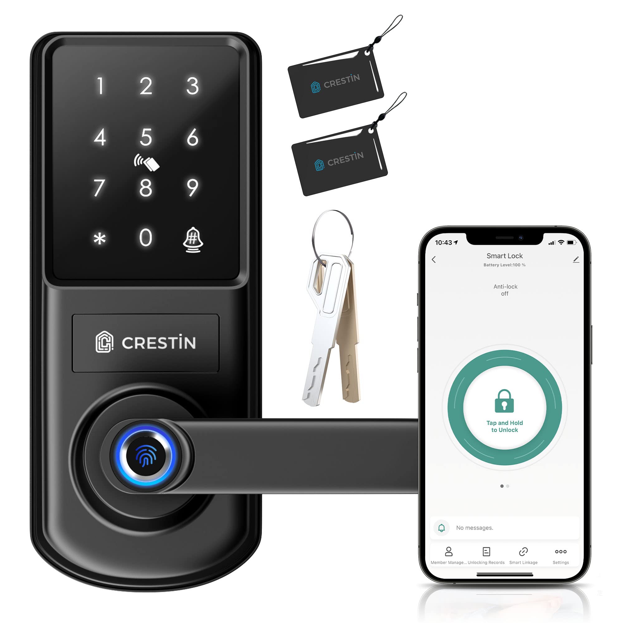 Mua CRESTIN Keyless Entry Smart Lock with Reversible Handle & Doorbell ...