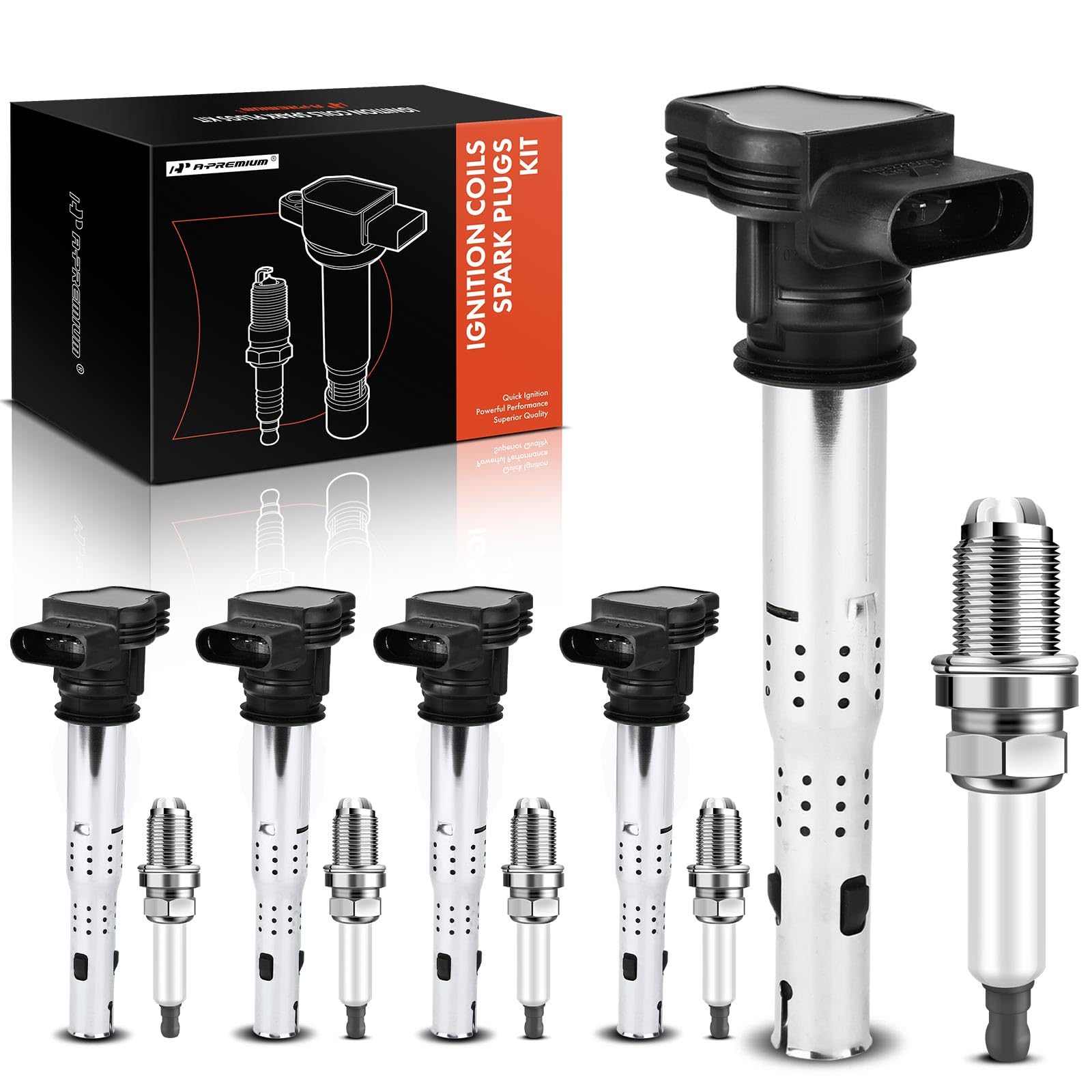 A-Premium Set of 5 Ignition Coil Pack and Iridium Spark Plugs Compatible with Audi A3 2004-2013 ...
