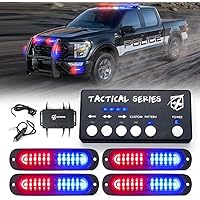 Xprite Red Blue LED Surface Mount Strobe Police Lights Kit, w/ Control ...