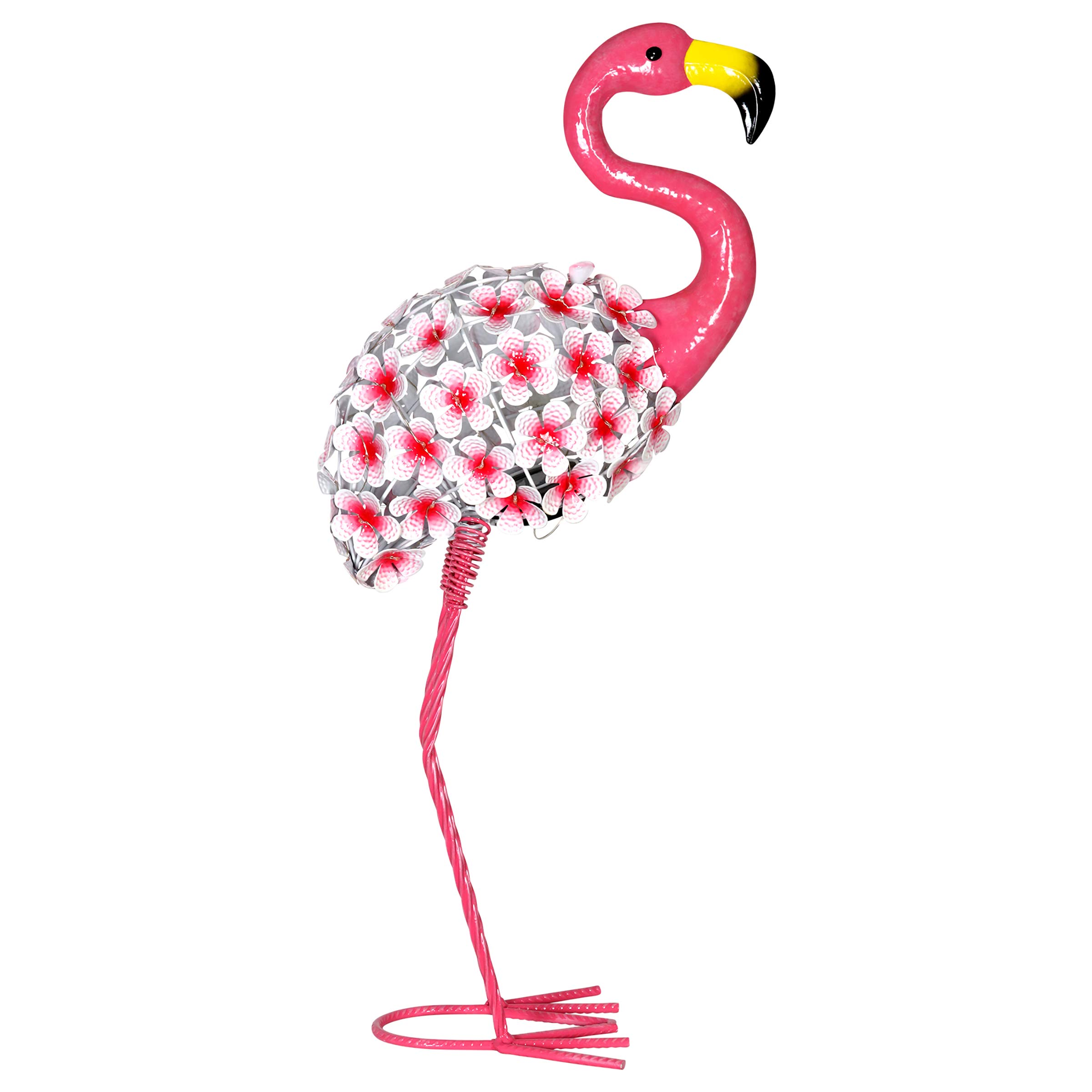 Exhart Solar Pink Flamingo w/ 26 Flower Blooms LED Lights - Solar ...