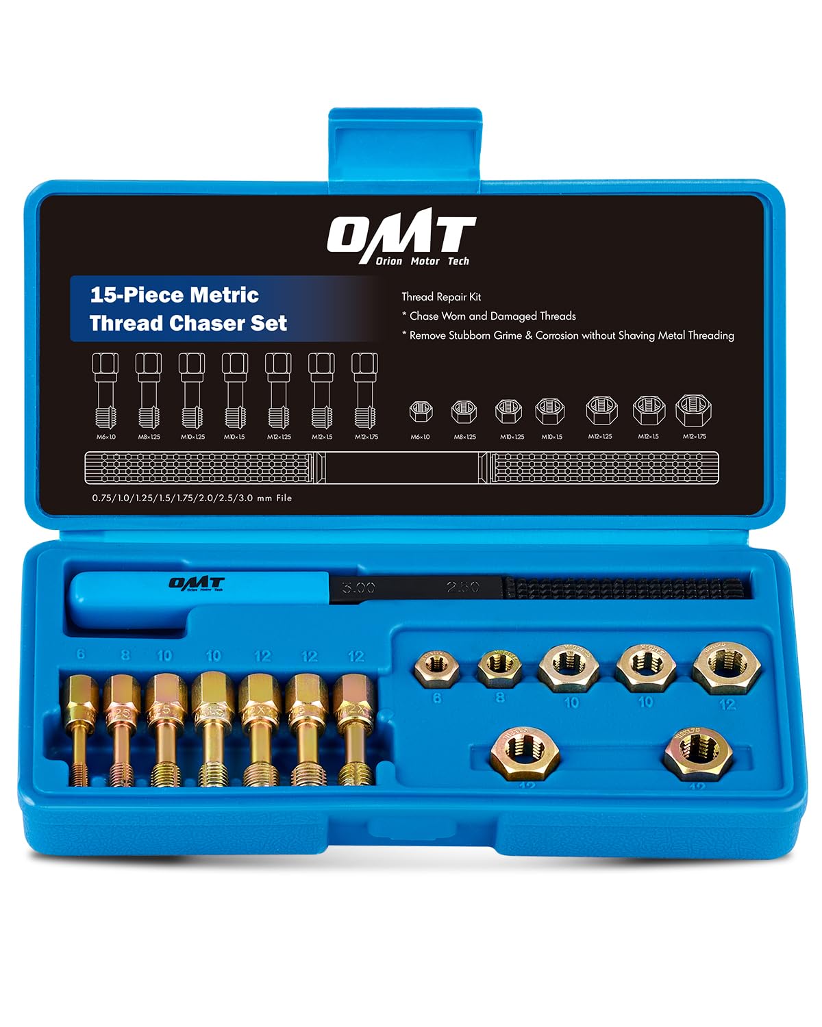 Orion Motor Tech 15 Piece Metric Thread Chaser Set, Master Thread Repair Kit Includes 7 Taps 7 ...