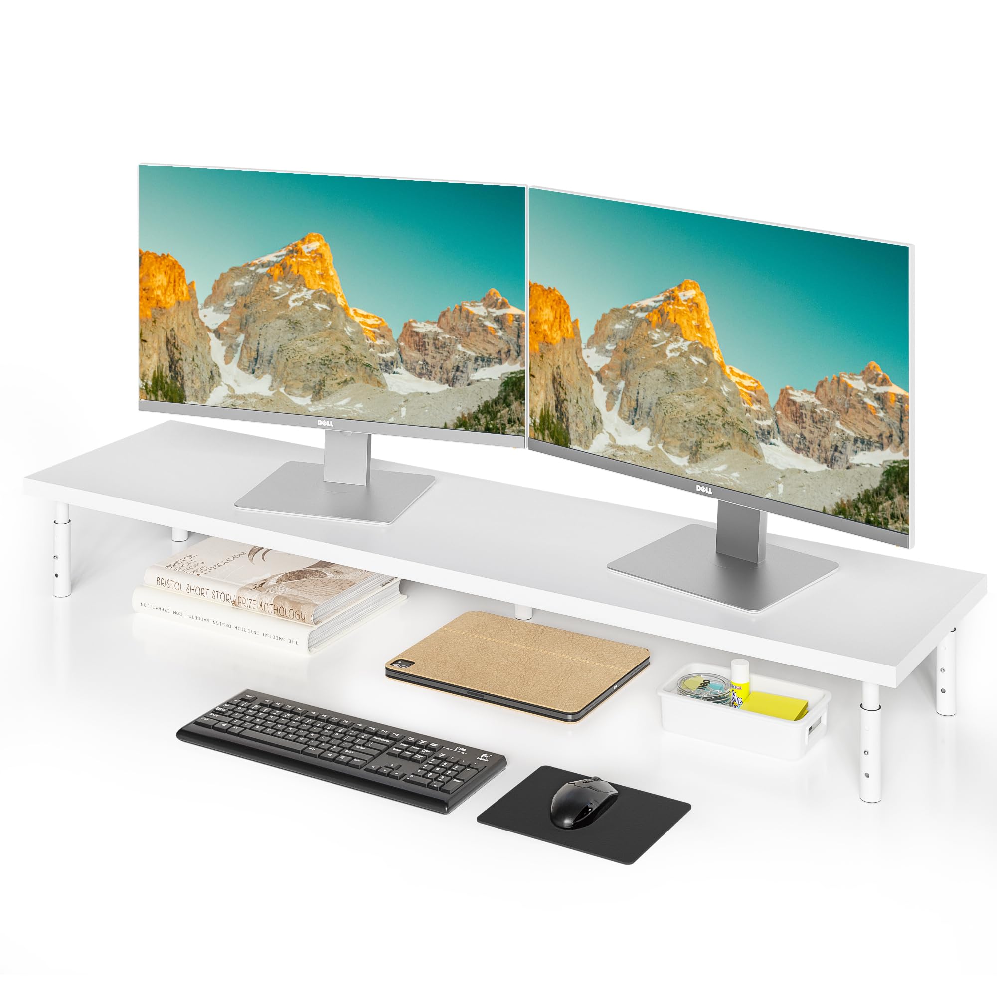 Weenson Dual Monitor Stand for Desk-White Bamboo Monitor Stand Riser ...