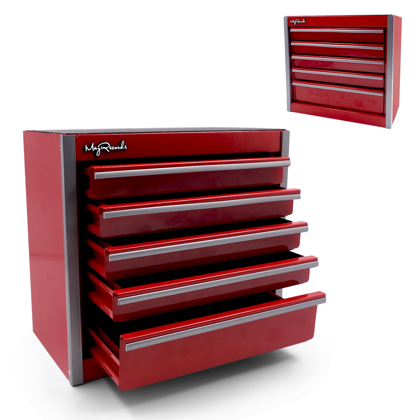 MayRecords Red Mini Metal Tool Box with 5 Drawers and Top Storage ...