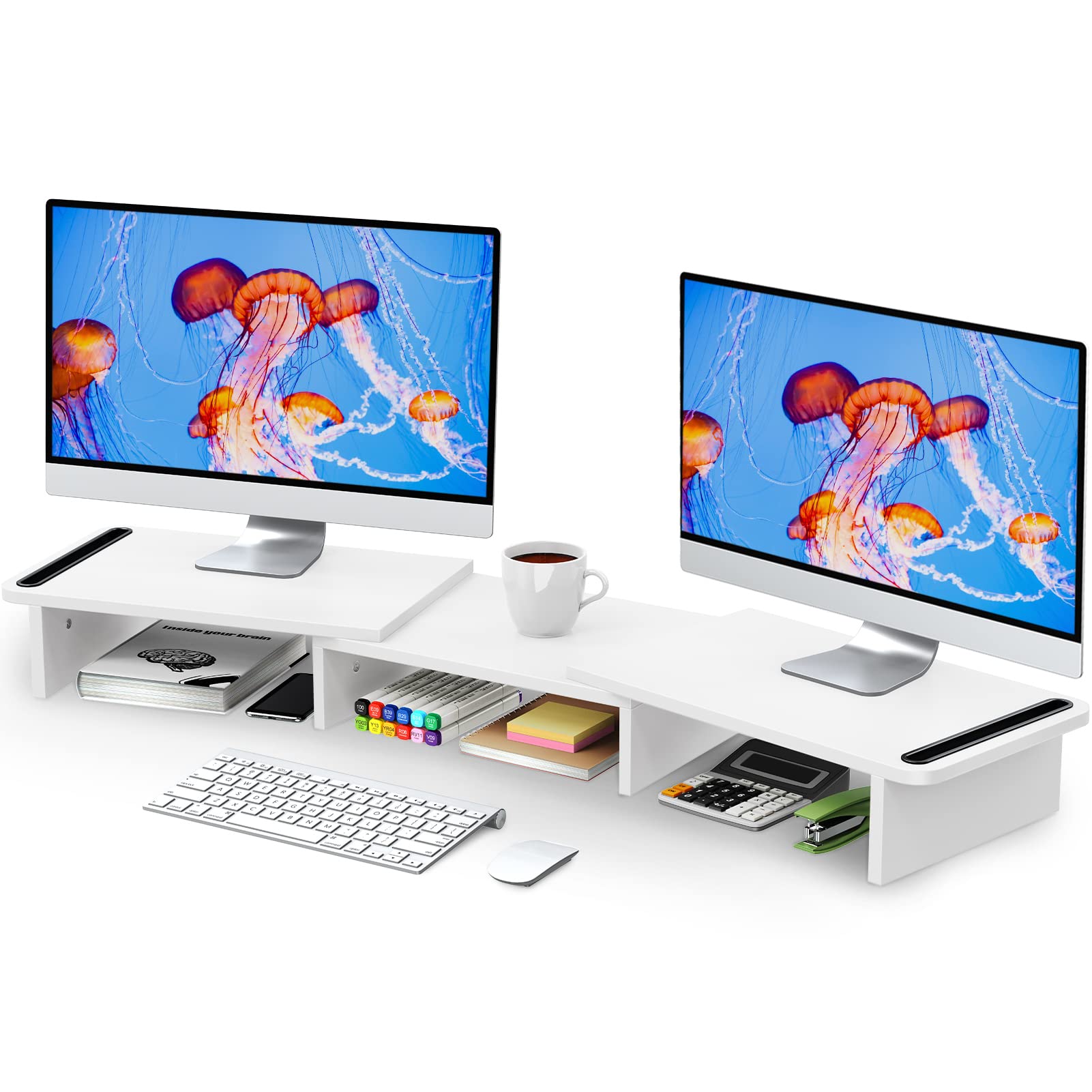 Zimilar Dual Monitor Stand Riser, Monitor Stand with Adjustable Length ...