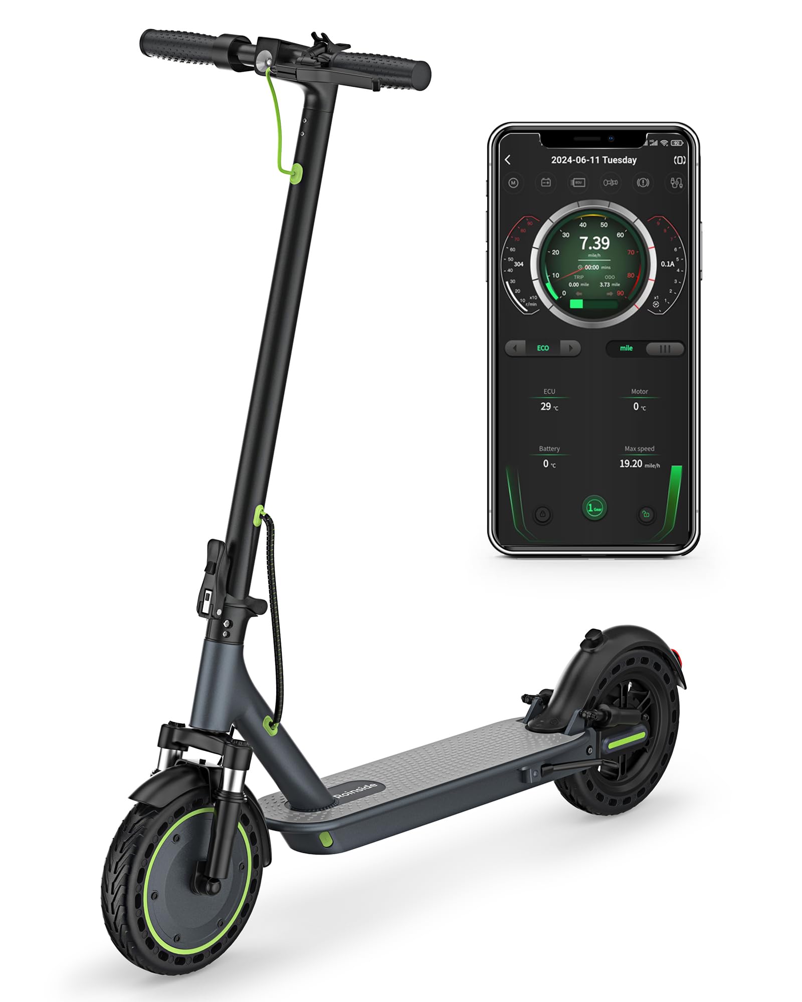 Roinside Electrict Scooter with Quadruple Shock Absorption, Up to 19 ...