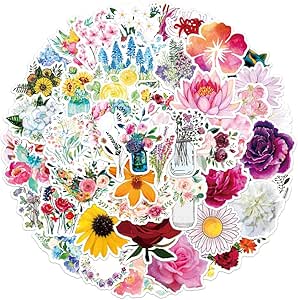 Amazon.com: 100pcs Flower Stickers Pack for Water Bottle, Cute, Vinyl ...