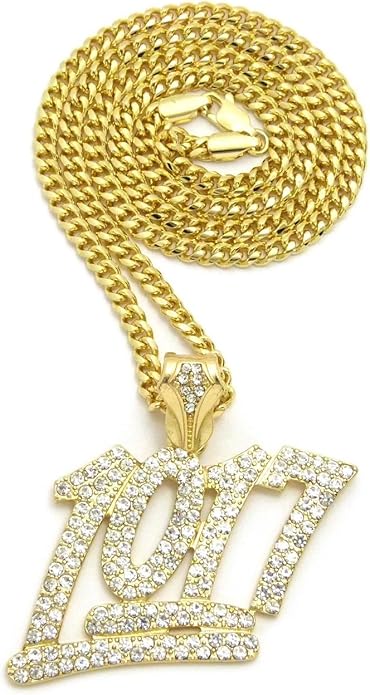 BLINGFACTORY Iced Bling Number 1017 Pendant & 4mm 24" Cuban Chain Hip ...