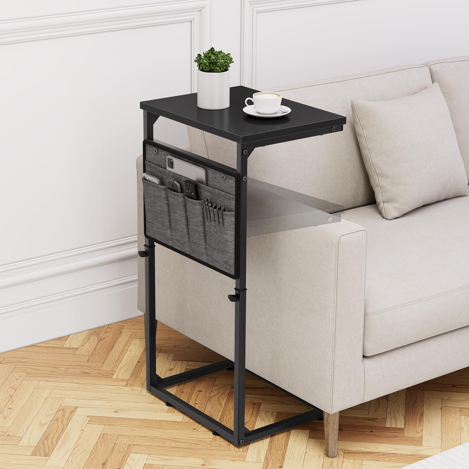 Vagusicc C Shaped End Table, 33'' Tall Side Table for Couch, Adjustable ...