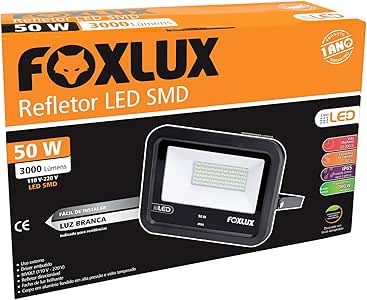 Refletor de LED Foxlux – 50 W – 6500 K – Luz Branca – Bivolt – Proteção ...