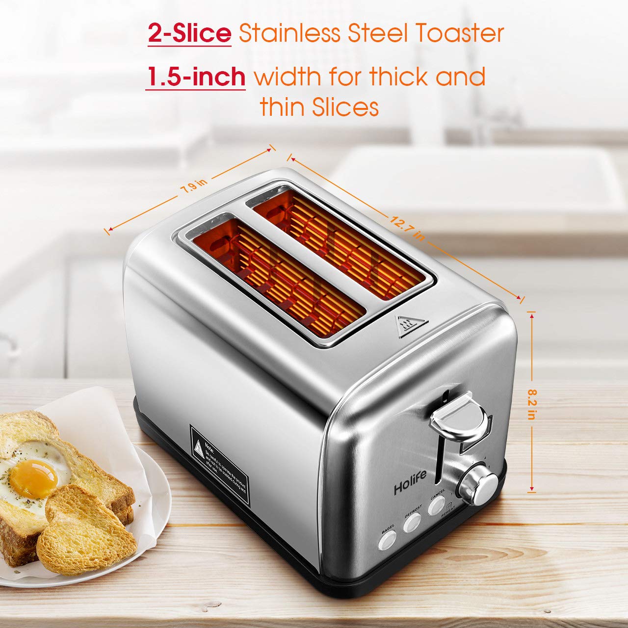 Kitchen & Dining LCD Timer Display 2 Slice Toaster HOLIFE Stainless ...