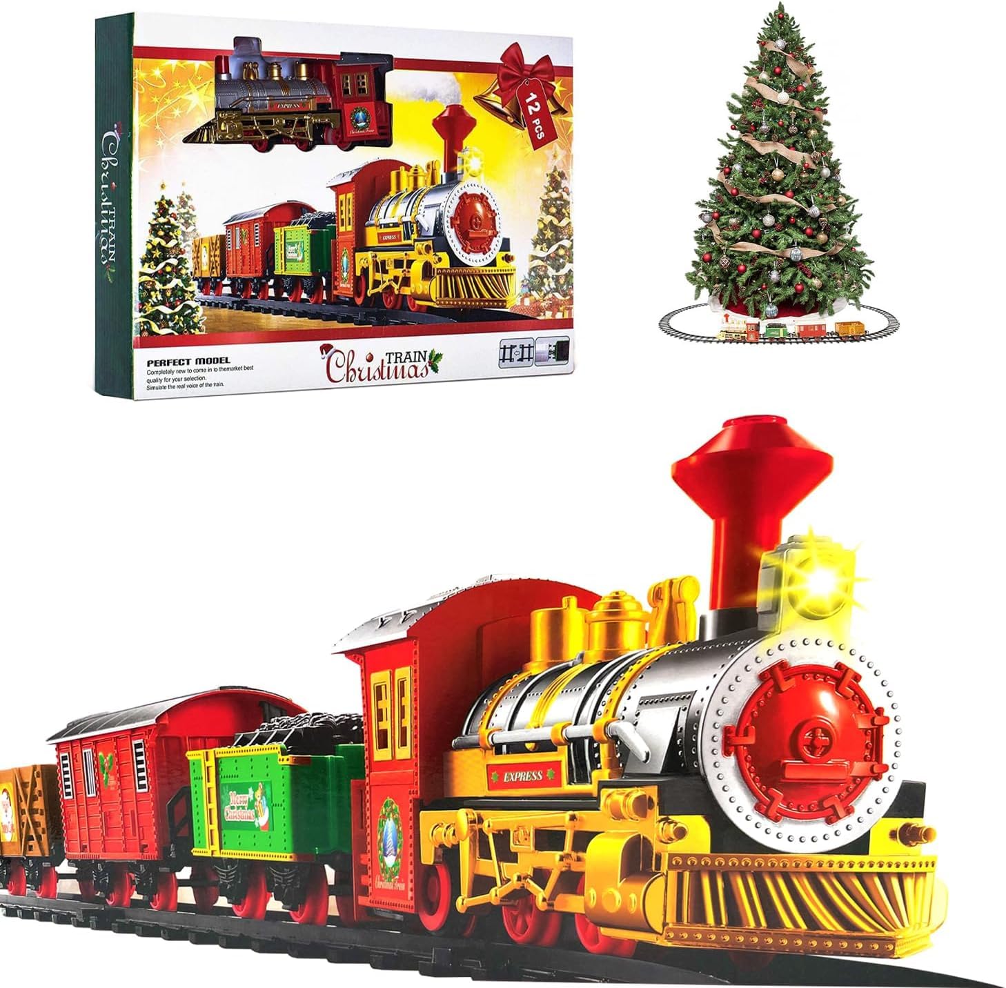 Train Set - Train Set for Christmas Tree, Train Toys for Boys, Lights ...