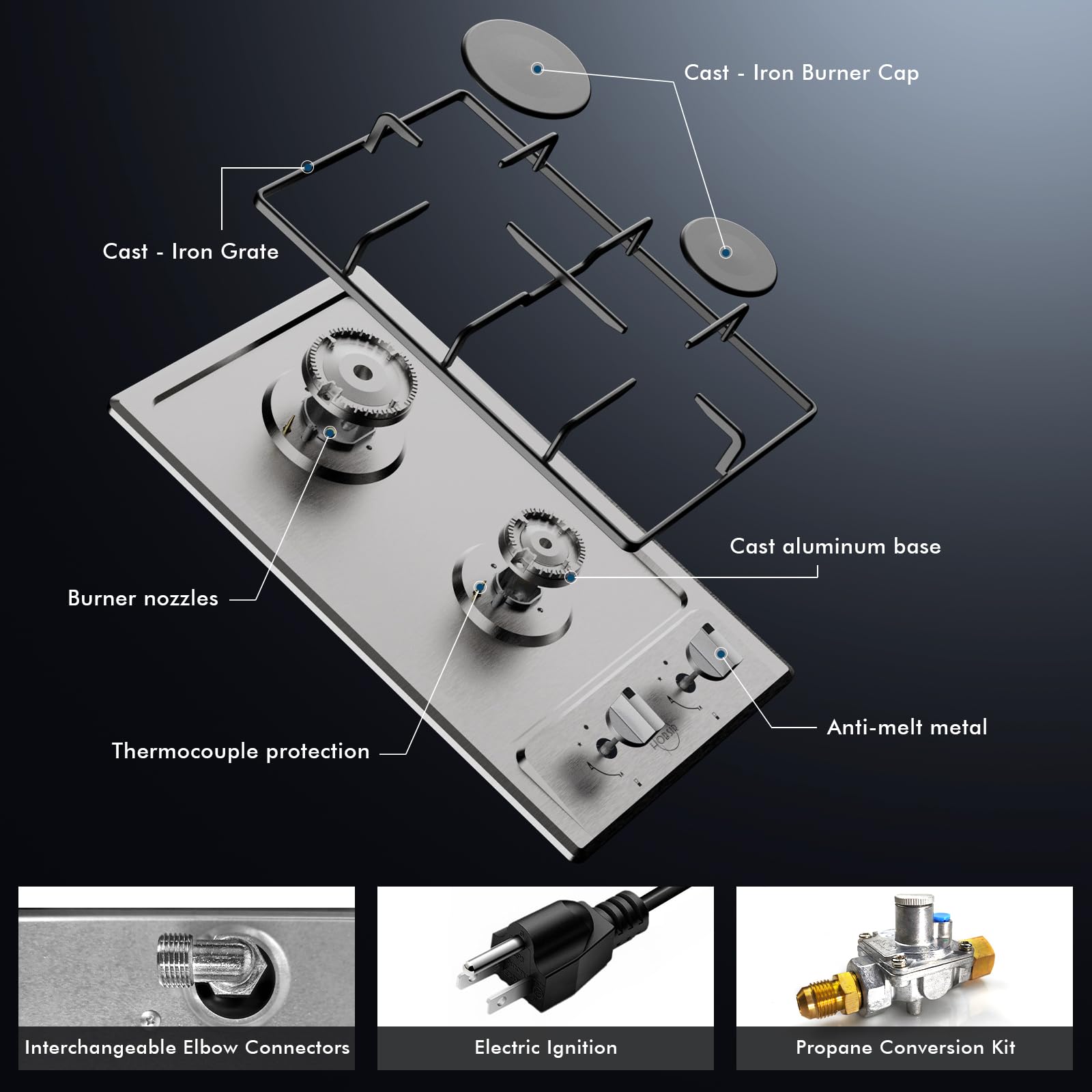 Mua Hobsir 2 Burner Propane Gas Cooktop, 12 Inches Stainless Steel ...