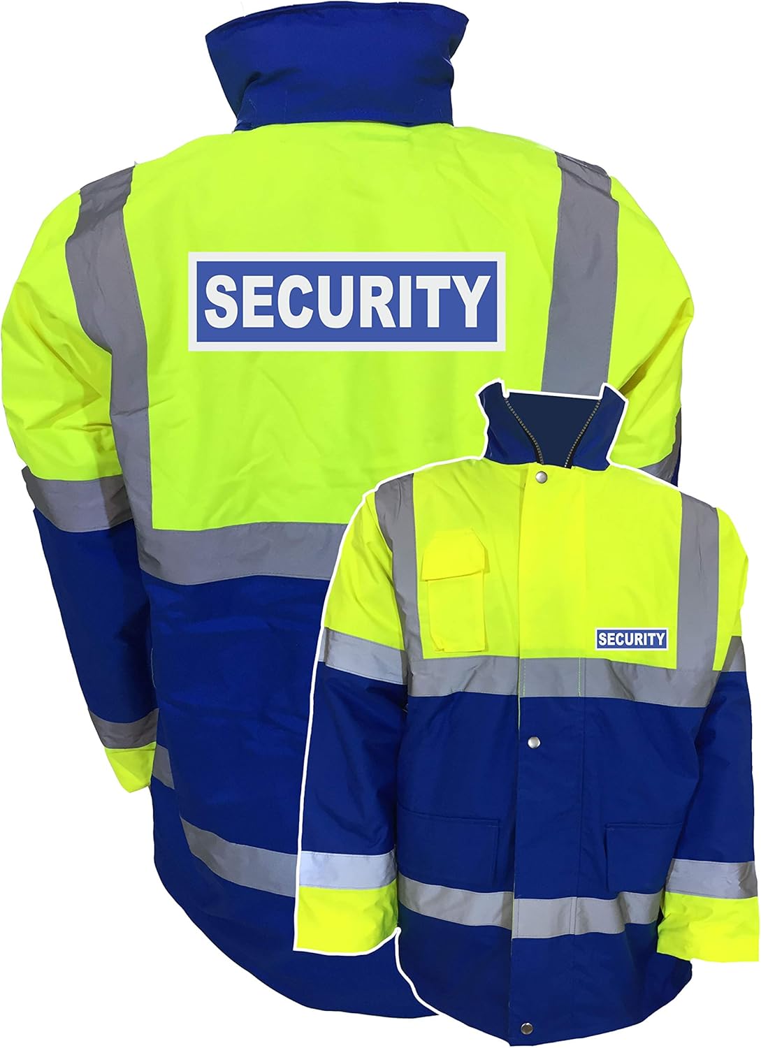 Security Badge Blue & Yellow Hi Vis Parka Jacket Reflective, Waterproof ...
