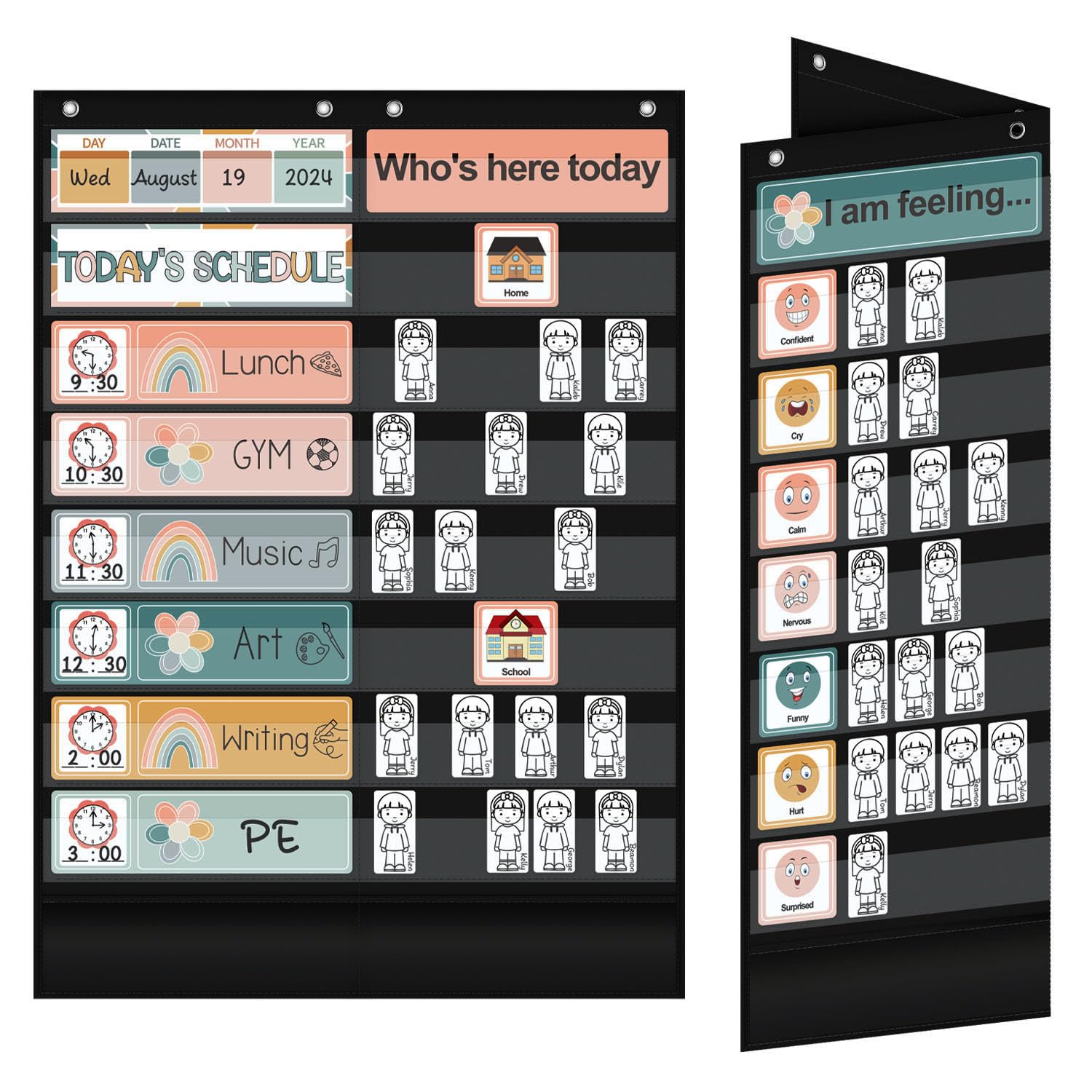 ABCKEY Class Schedule Pocket Chart, Double-Sided Foldable, for Teacher ...