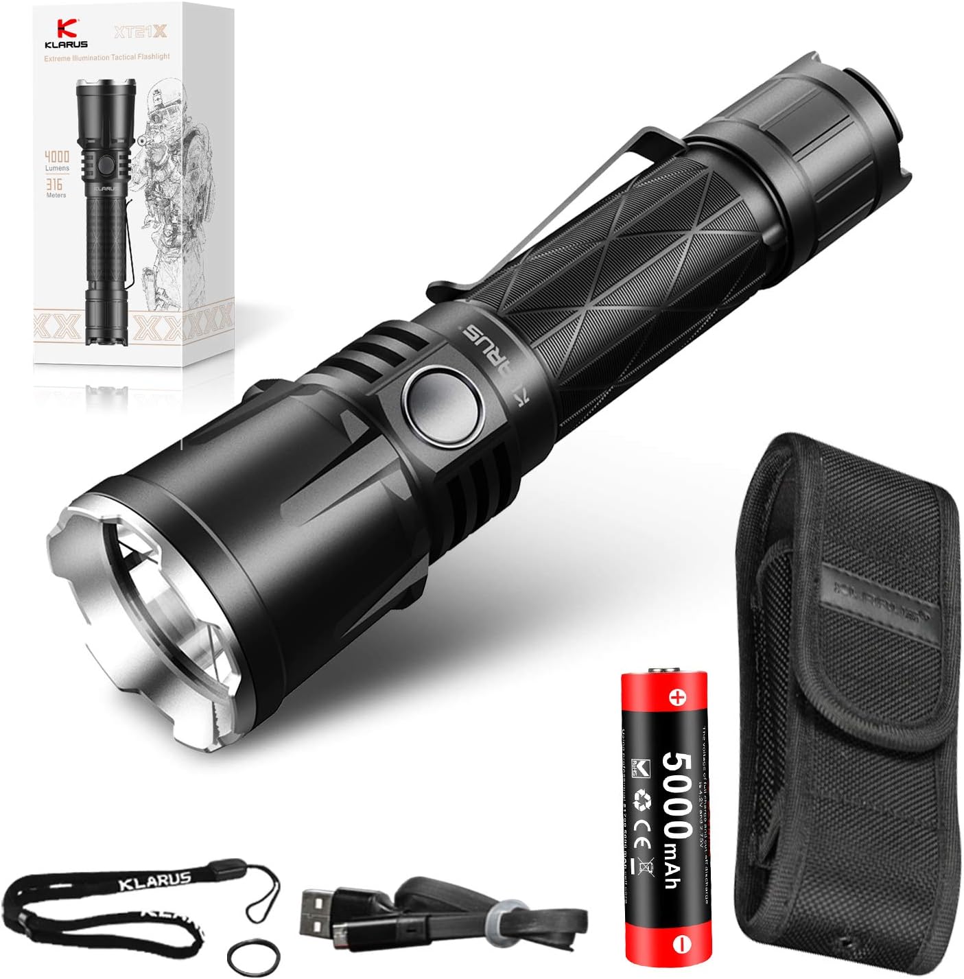 Klarus XT21X 4000 Lumens Rechargeable Torch, 316Metres Beam Distance ...
