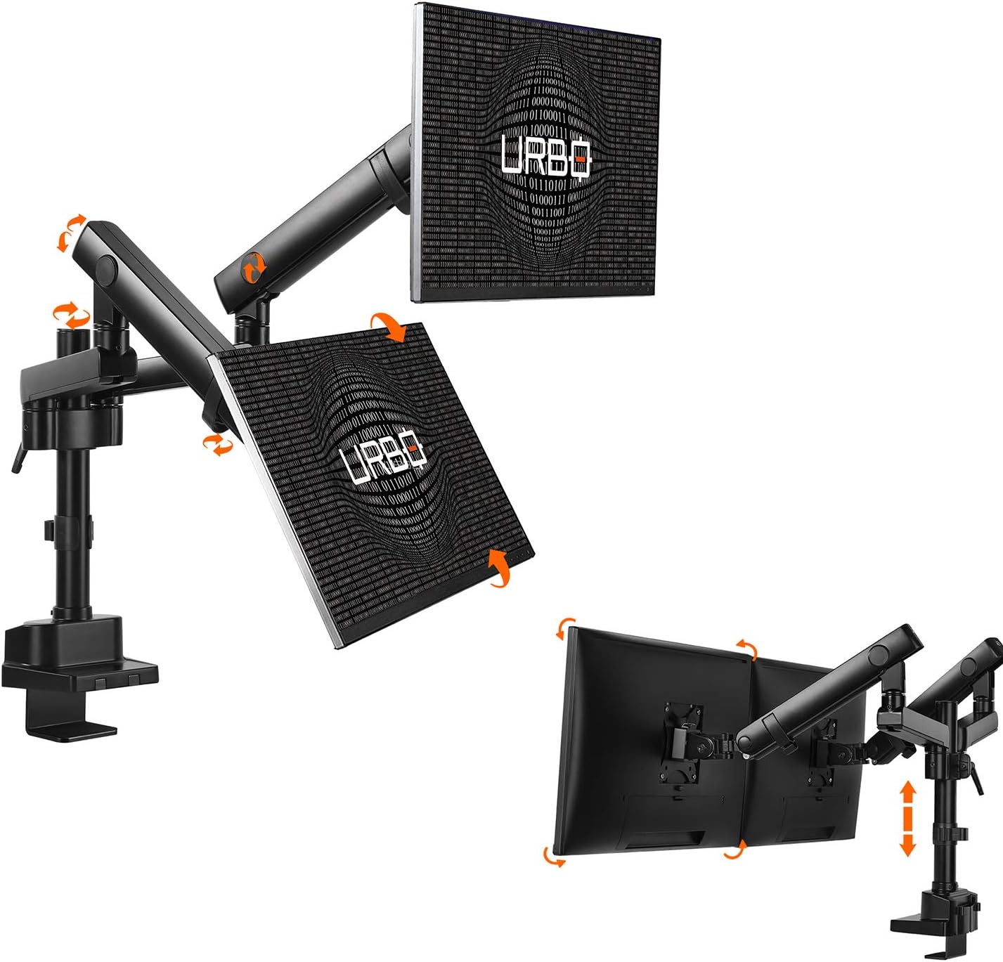 Urbo Amhem Ergonomic Heavy Duty Flexible Monitor Arms with Full-Range ...