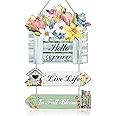 Amazon.com: HPNIUB Hello Spring Wooden Hanging Sign Decor, Colorful ...
