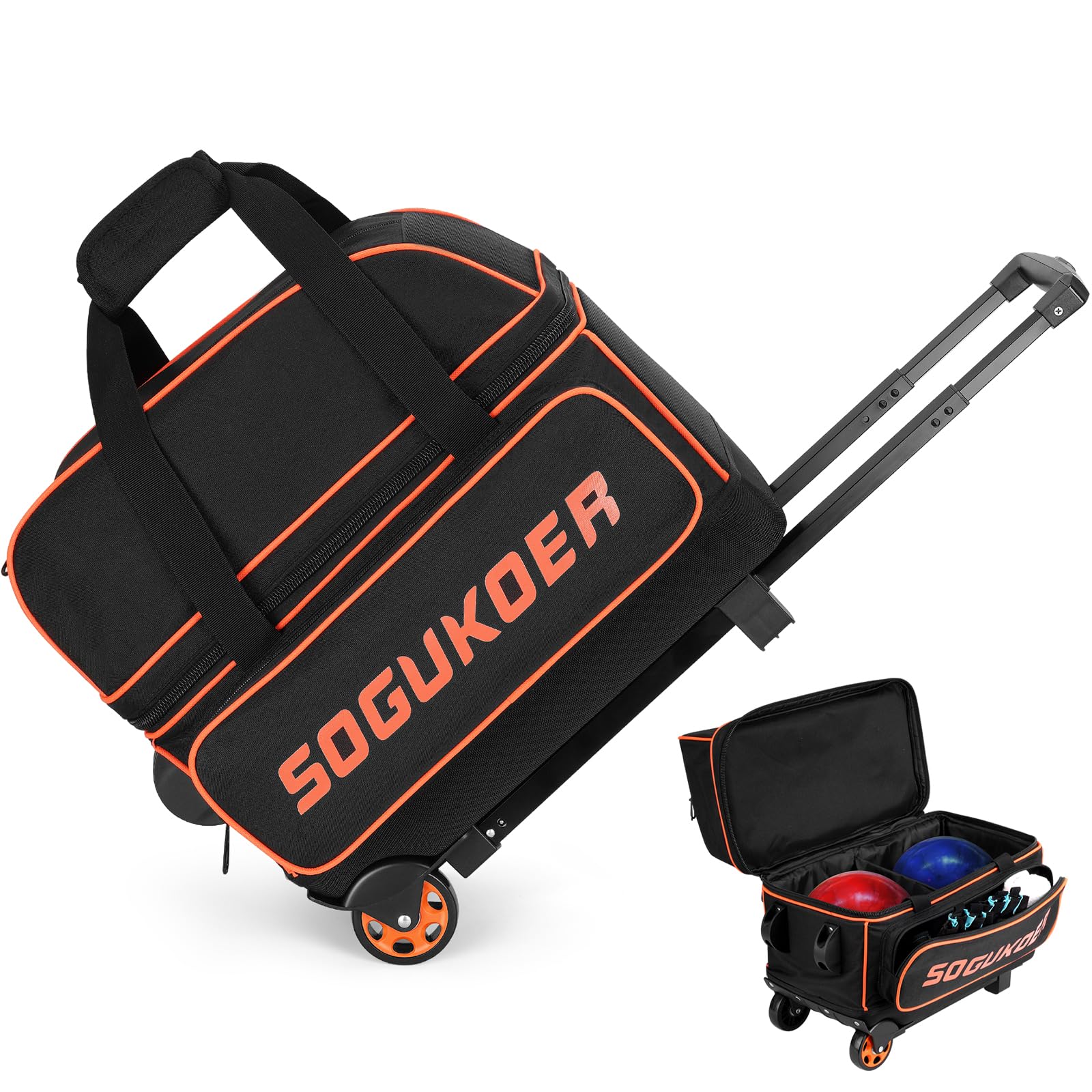 SOGUKOER 2 Ball Bowling Bag with Wheels, Lightweight Trolley Double ...