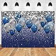Amazon.com: Happy Birthday Backdrop Navy Blue and Silver Balloon Glitter Men Women Boy Girl ...