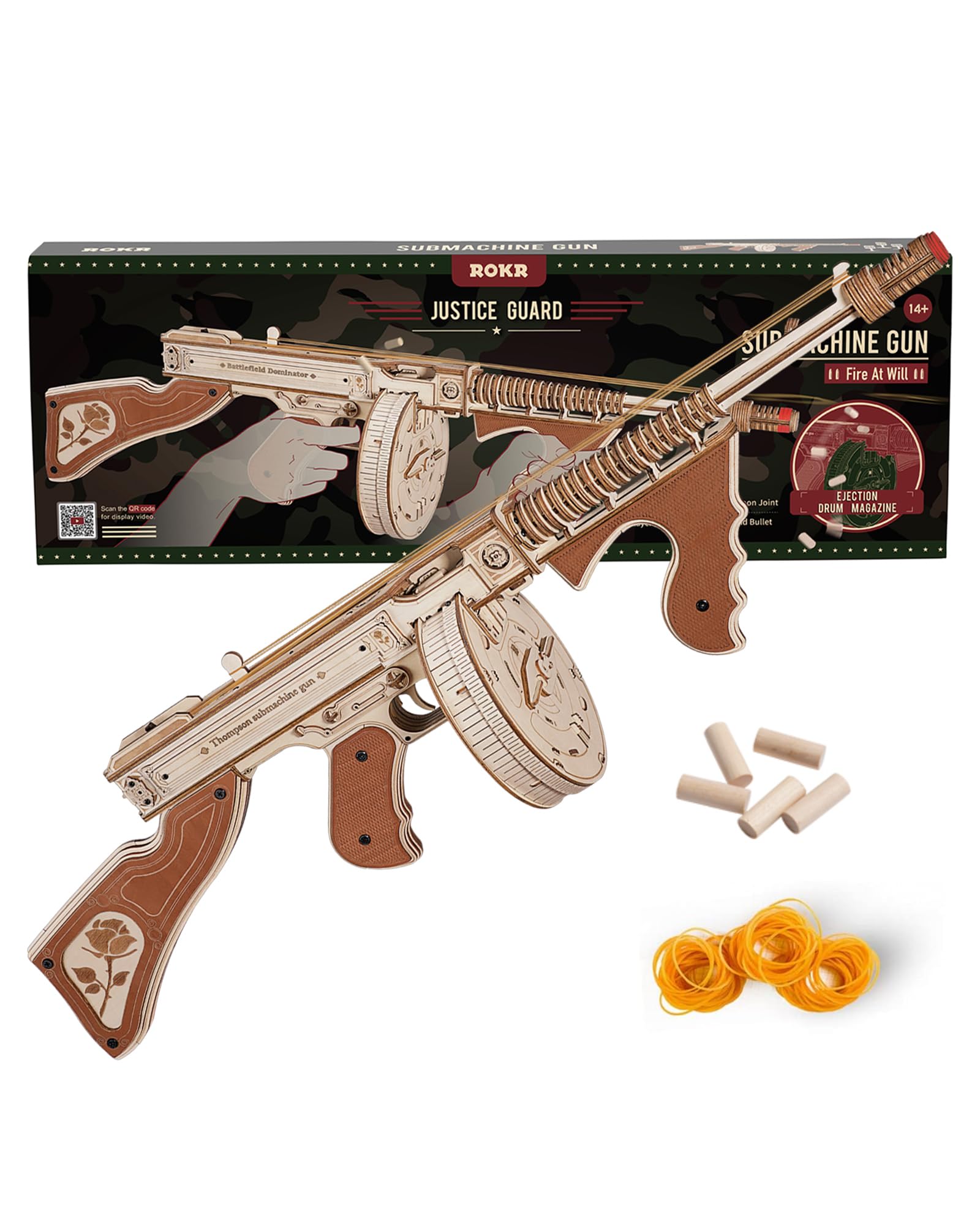 ROKR 3D Wooden Puzzles for Adults-Rubber Band Toy Tommy Gun-Model Kits ...