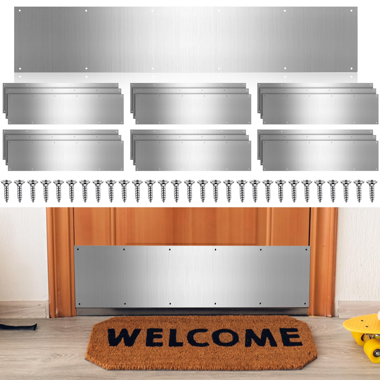 Therwen 5 Sets 8 x 36 Inches Silver Door Kick Plate for Exterior Doors ...
