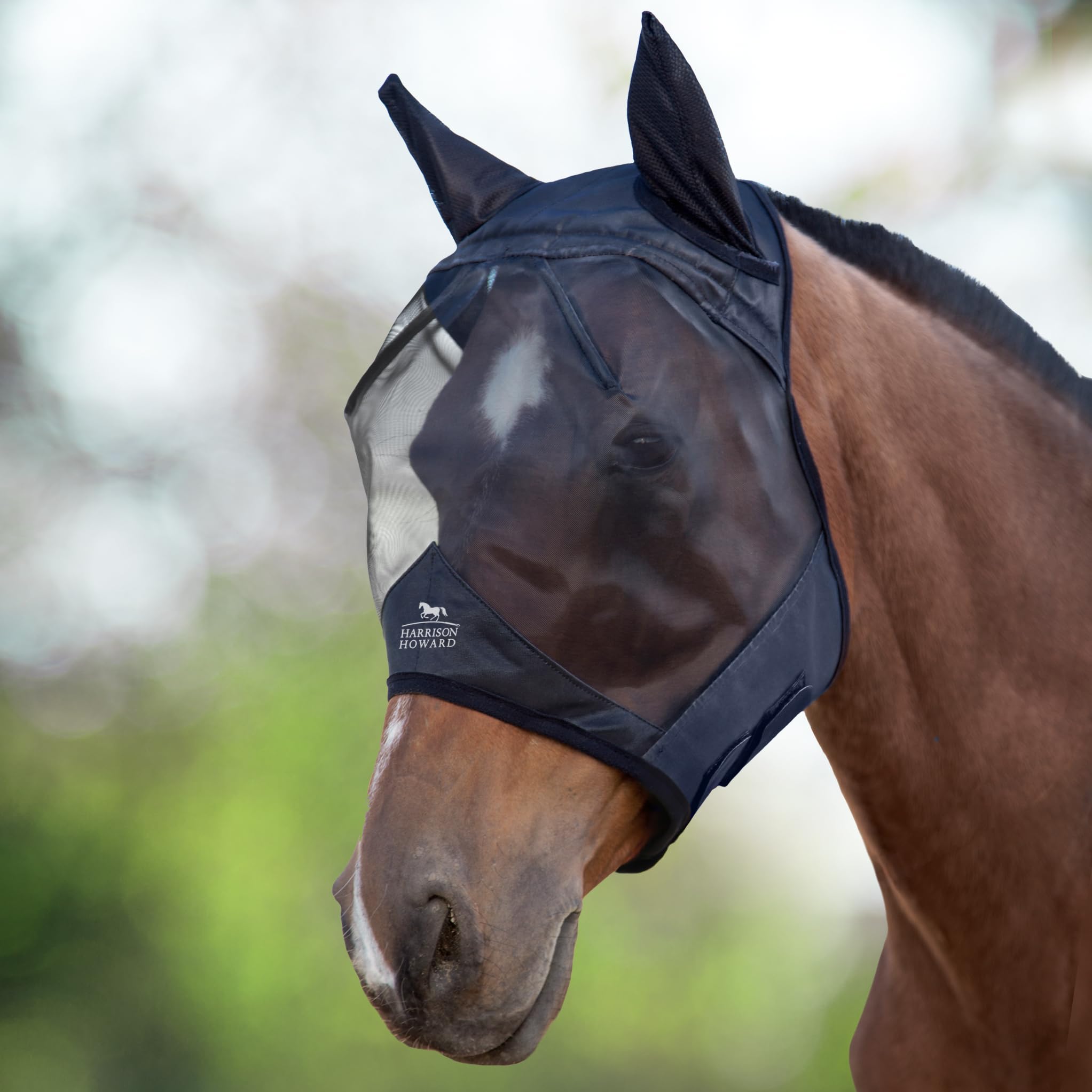 Harrison Howard CareMaster Horse Fly Mask Half Face with Ears Black ...