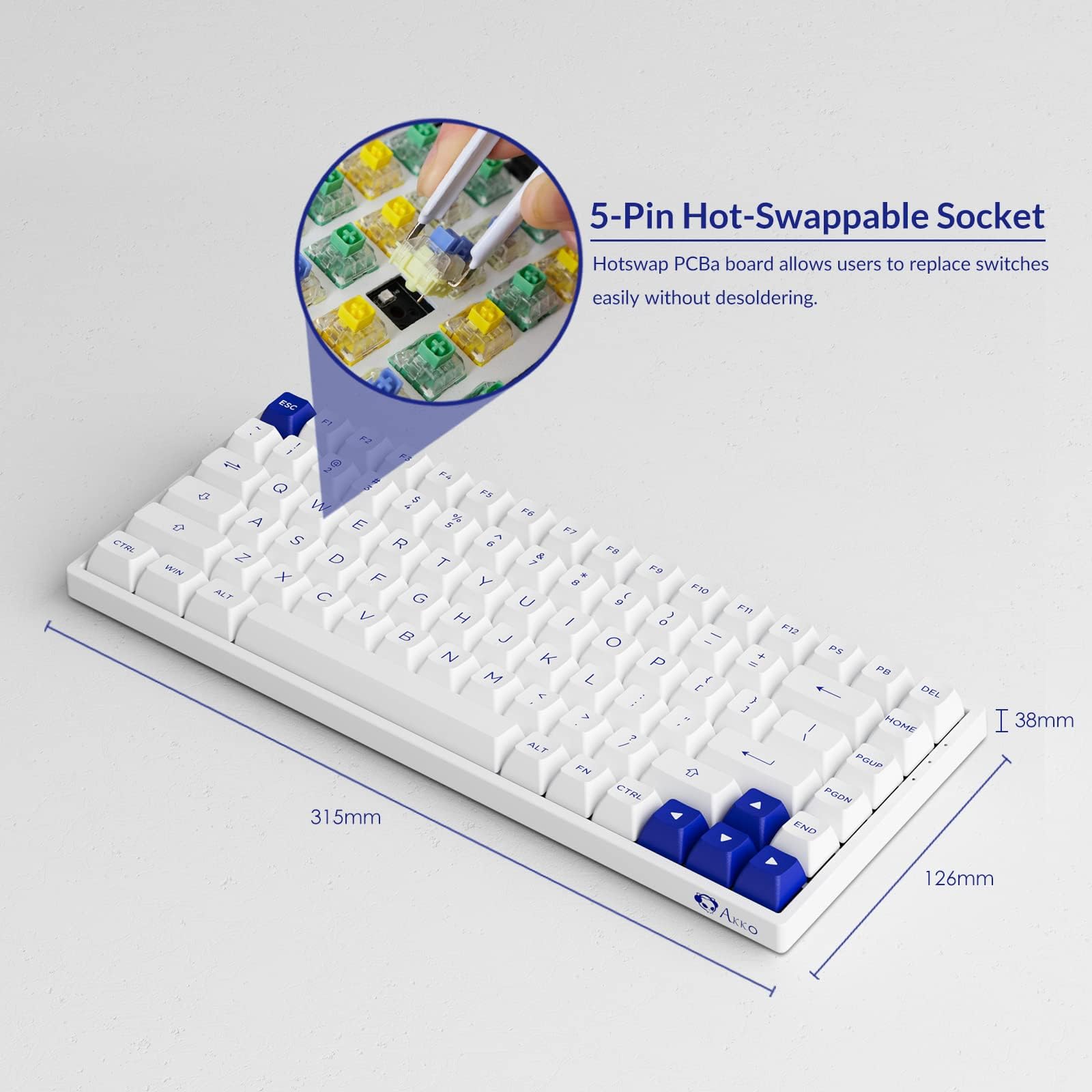 Mua Blue on White 75% Hot-swappable Mechanical Gaming Keyboard with PBT ...