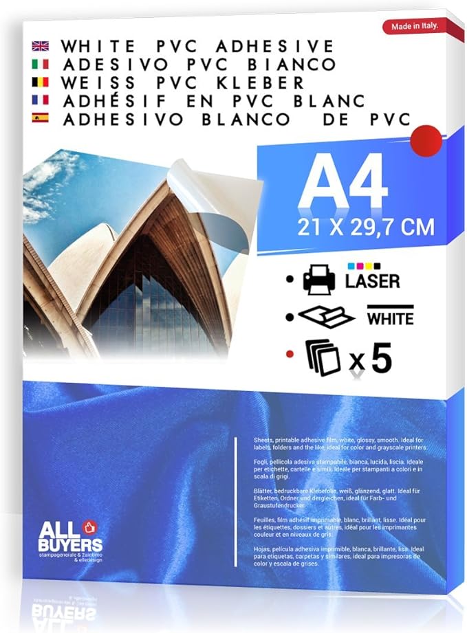 Papier autocollant PVC polypropylène blanc A4 (21 cm x 29,7 cm ...