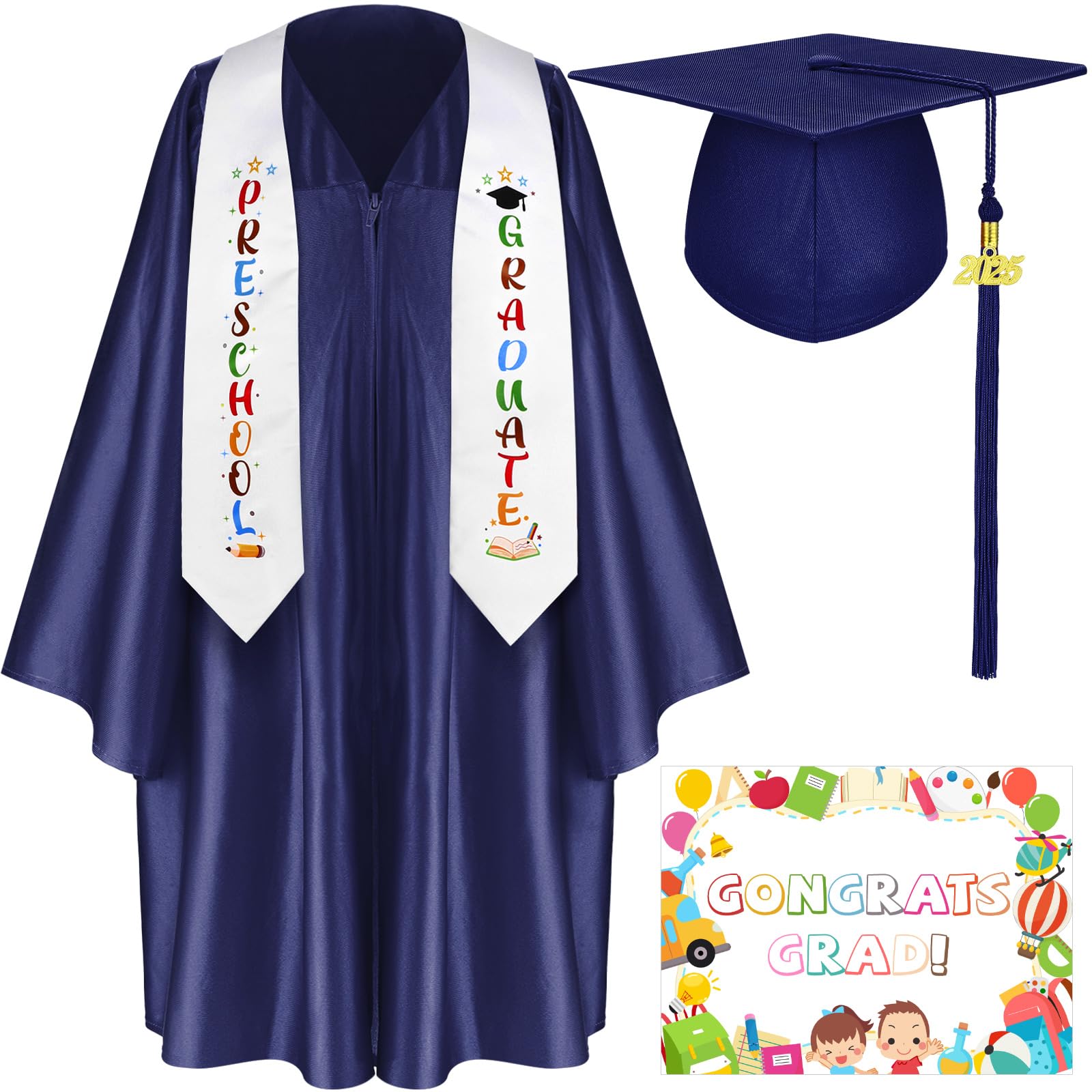 Sureio 6 Pcs Kindergarten Preschool Graduation Cap and Gown 2025 Tassel ...