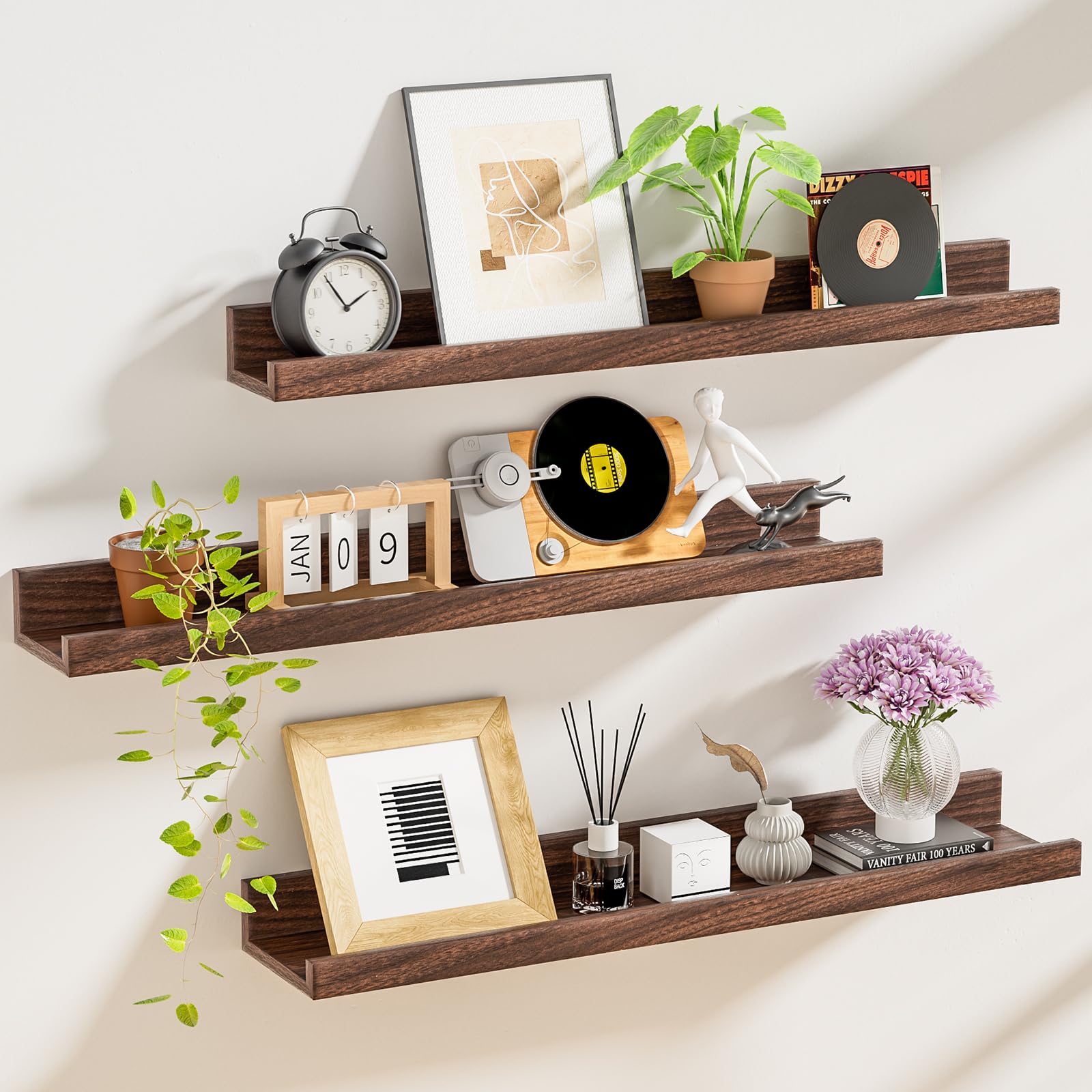 Heimlove Floating Shelves Set of 3, Picture Ledge Shelf, 24 inch ...