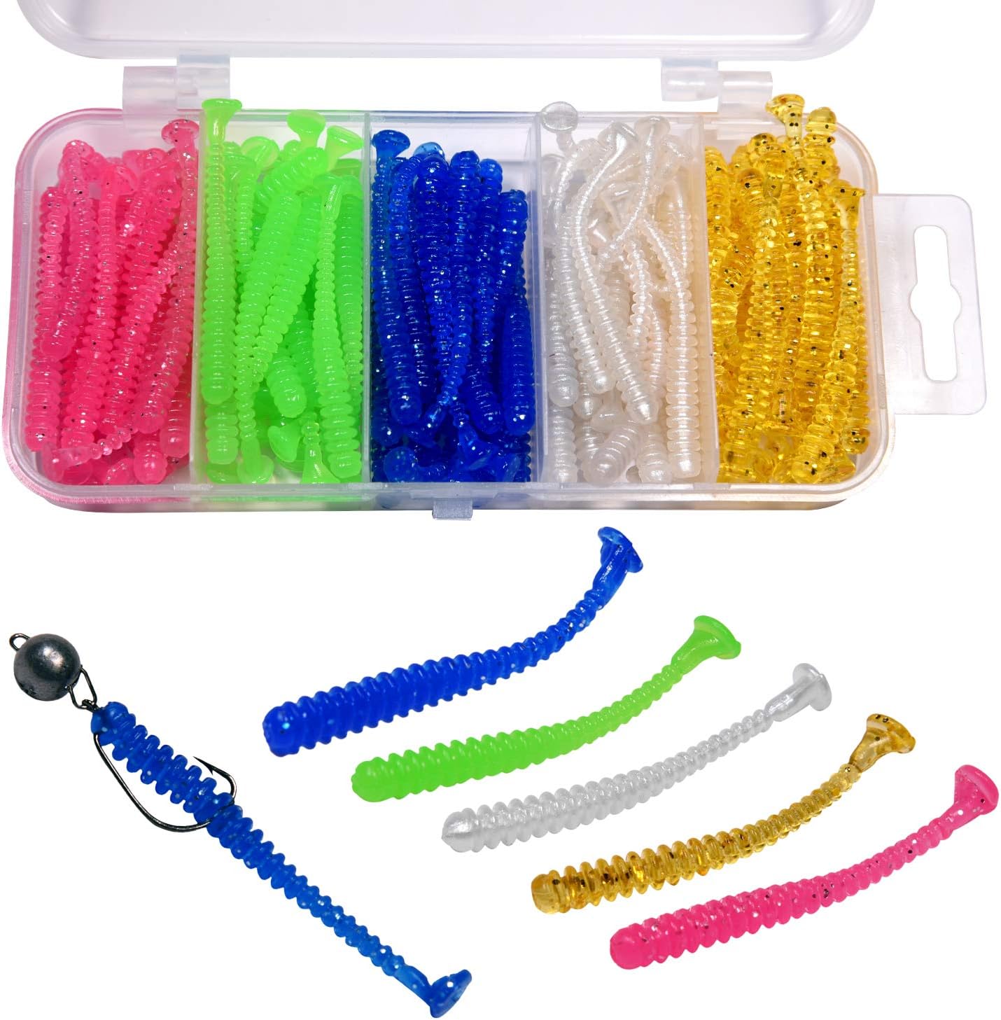 THKFISH 50Pcs/Box Micro Fishing Soft Lure Plastic Worms Baits Paddle ...