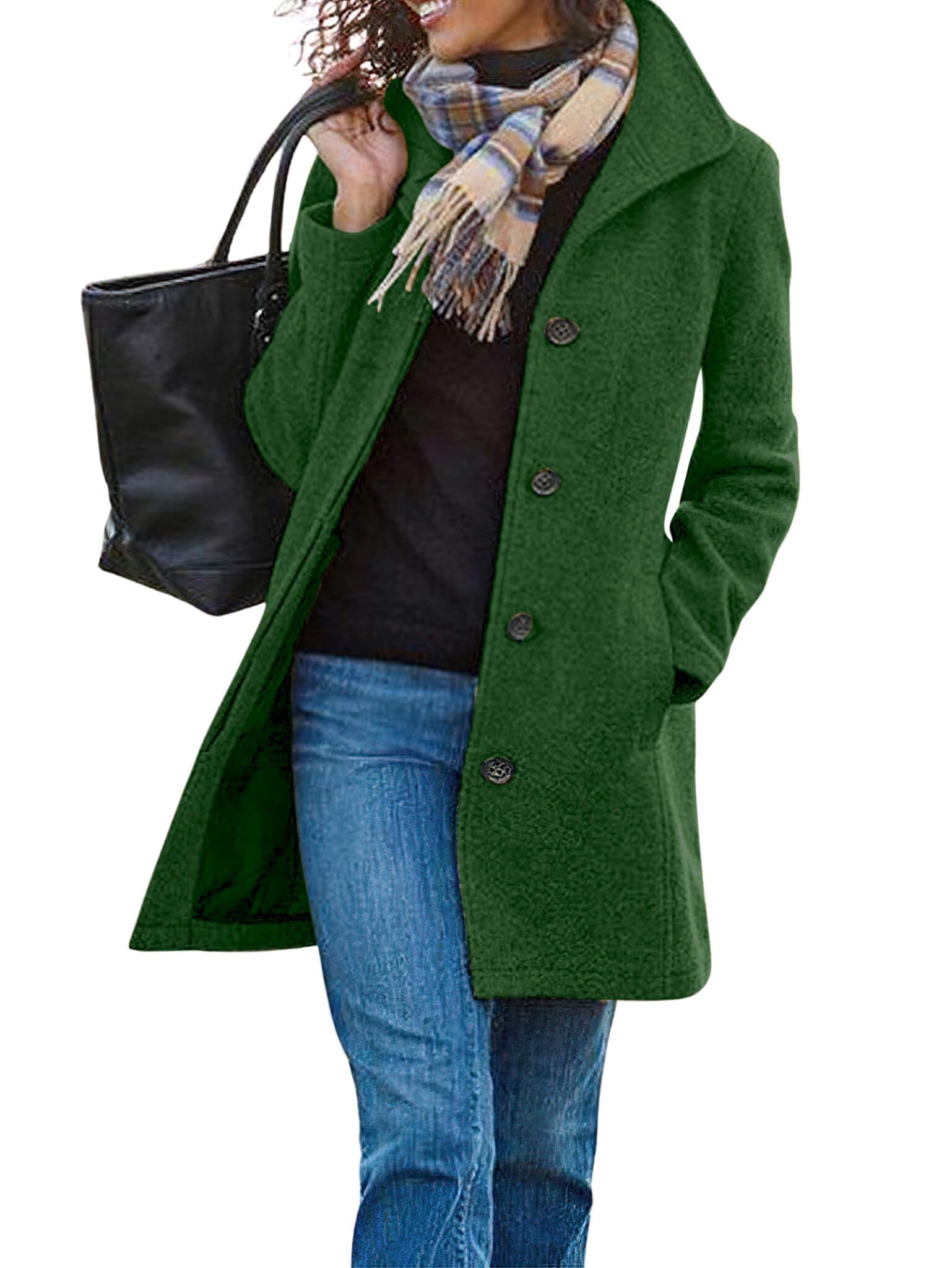 chouyatou Women's Winter Wool Blend Pea Coat Single Breasted Stand ...