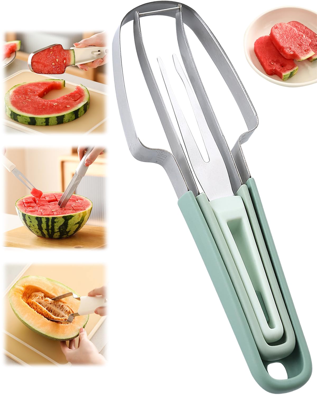 3-in-1 Watermelon Fork Slicer Cutter, Watermelon Popsicle Cutter Slicer ...