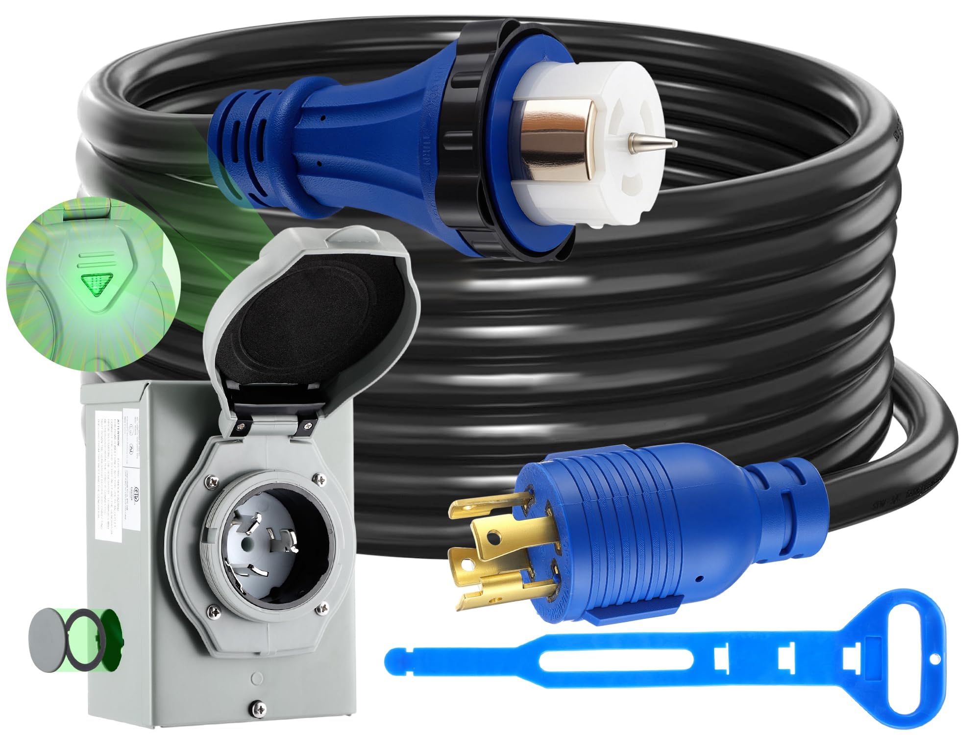 Tellegloww 30 to 50Amp Generator Cord and Power Inlet Box, L14-30P to ...