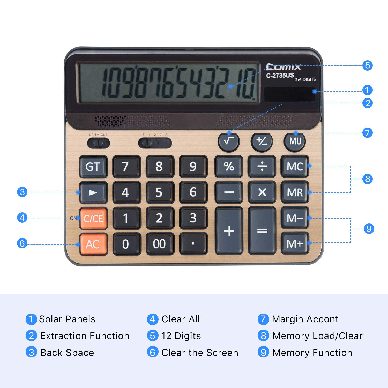 Calculator 12 Digits LCD Display Standard Function Desk Calculators ...